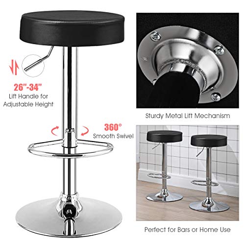 COSTWAY Bar Stools Set of 4, Modern Swivel Backless Round Barstool, PU Leather Armless bar Chair with Height Adjustable, Chrome Footrest, Sturdy Metal Frame for Kitchen Bistro Pub (4 pcs, Black)