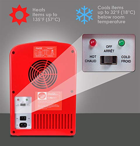 Coca-Cola 4L Portable Cooler/Warmer, Compact Personal-Travel-Fridge for Snacks Lunch Drinks Cosmetics, Includes 12V and AC Cords, Cute Desk Accessory for Home Office Dorm , Red, Polar Bear