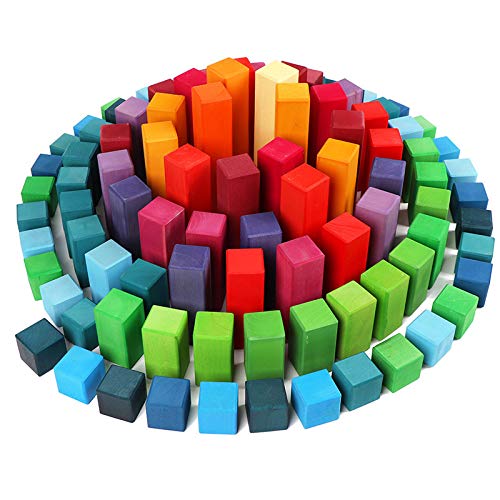 moderngenic 'Pyramid' Rainbow X-Large 100 Piece Blocks, Wooden Toys for Kids, Geometric Stacking Educational Building Blocks