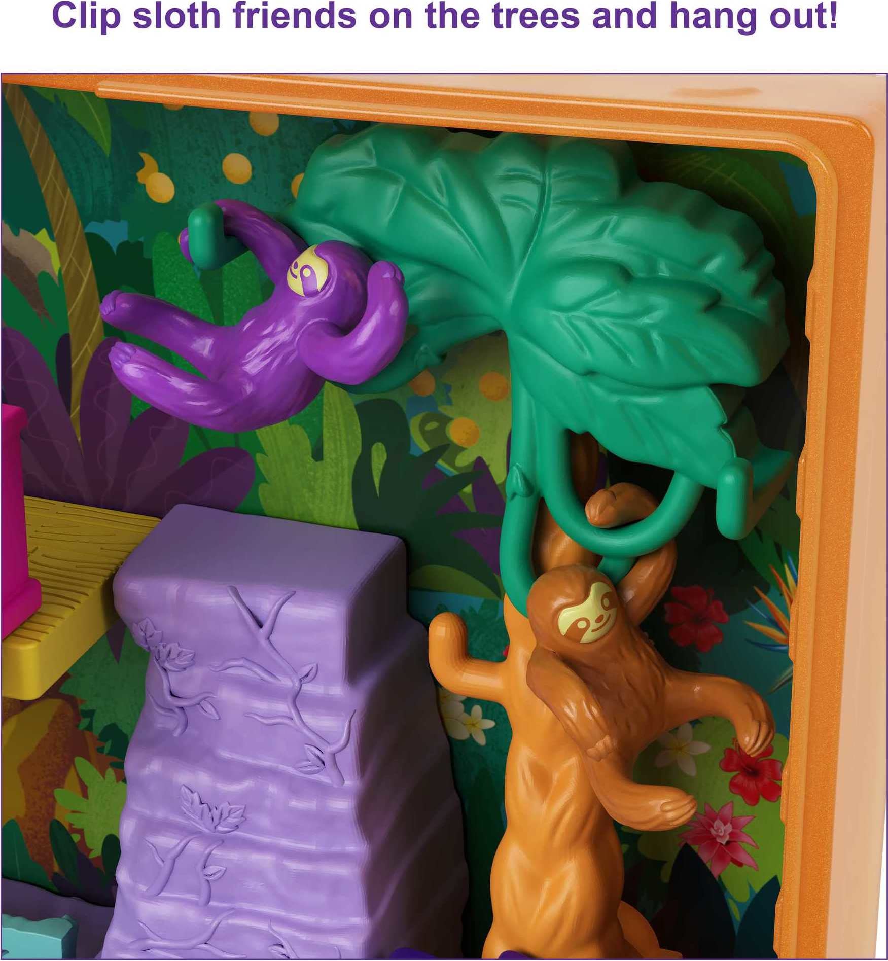 Polly Pocket Playset, Travel Toy with 2 Micro Dolls, Pet Sloths & Surprise Accessories, Jungle Safari Compact