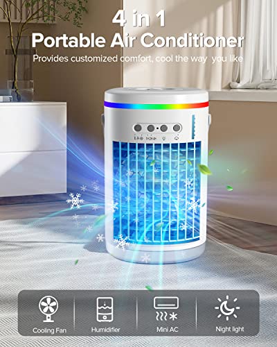 Portable Air Conditioners,ovolta 1400ml Evaporative Air Cooler 3 Speeds,USB Personal Air Conditioner with 7 LED Light,Portable AC Air Conditioner for Room Kitchen Office Desk Bedroom Camping (white)