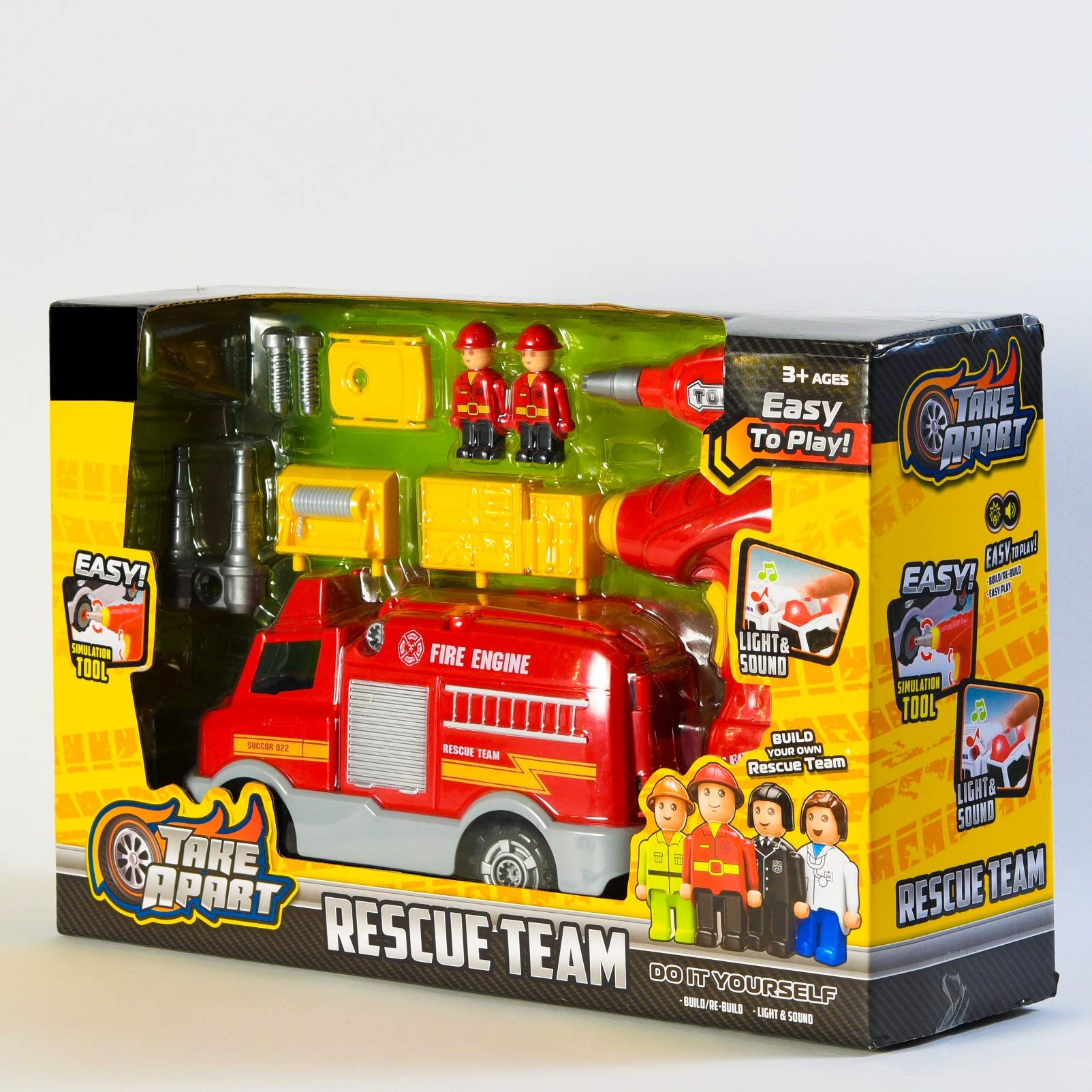 PREXTEX Take Apart Toy with Working Drill for Boys & Girls, Build Your Own Fire Truck Toy Educational Playset with Tools and Power Drill, DIY Assembly Truck with Realistic Sounds & Lights