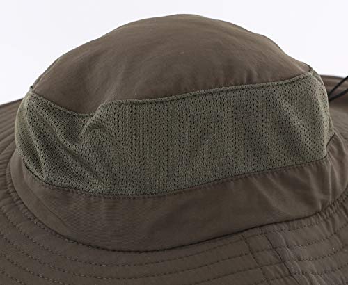 Home Prefer Outdoor UPF50+ Mesh Sun Hat Wide Brim Fishing Hat with Neck Flap (Army Green)