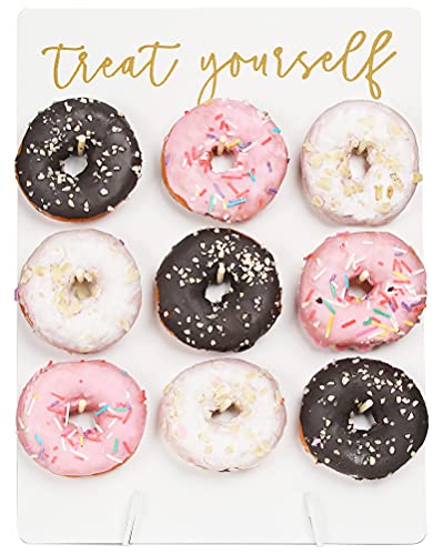 Rmeosye Donut Wall Display Stand Reusable Donut Holder Board Rustic Wood Doughnut Food Buffet Display for Wedding, Baby Shower, Bridal Shower, Birthday Party Treat Yourself Fits 9 Donuts (White)