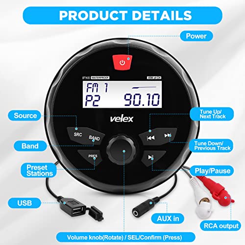 Marine Radio Marine Stereo Bluetooth Boat Stereo Gauge Style Round Stereo System Boat Radio