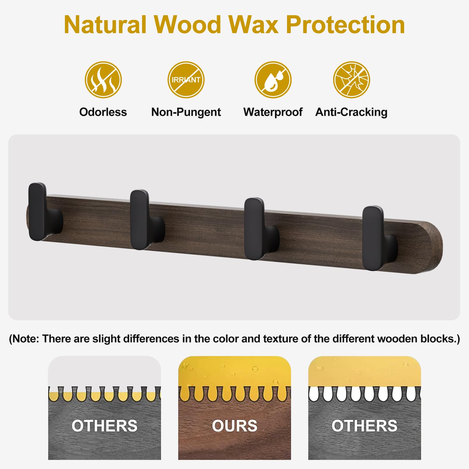 FATASTY Coat Rack Wall Mount,Solid Walnut Wall Mounted Coat Rack with 4 Heavy Duty Wall Hooks for Hanging Coats,Backpacks,Towels,etc. Coat Hooks Wall Mount for Entryway, Bathroom,etc