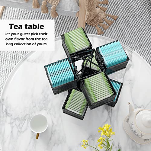 COVAODQ Tea Bag Organizer Tea Bag Storage Holder Spinning Carousel with 8 Compartments, Tea Bag Holder Black