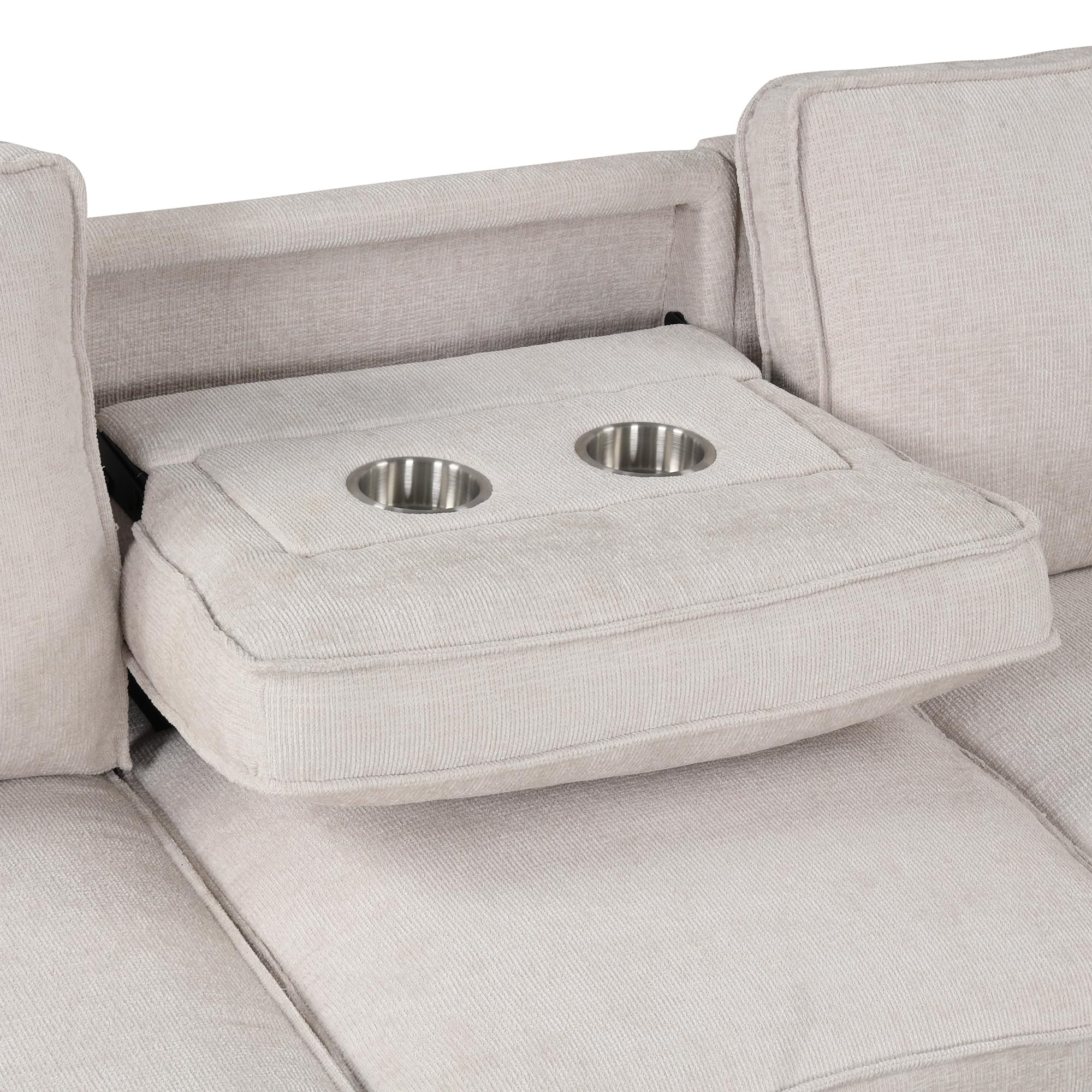 Merax 89" Convertible Sleeper Sectional Sofa with Pull-Out Bed,Upholstery Sleeper Sofa Storage Chaise,USB Port and 2 Cupholder,L Shaped Corner Sectional Sofa Couch for Living Room
