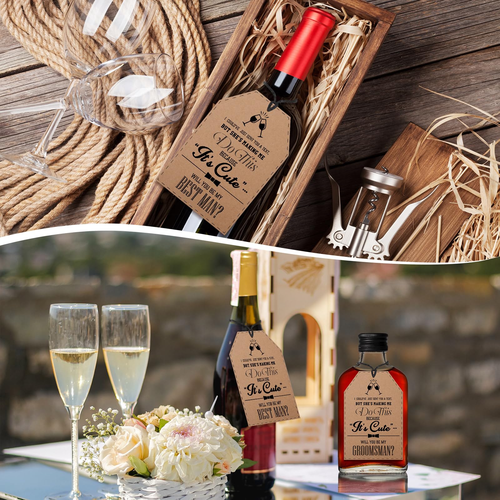 Feifeiya 10 Pcs Groomsman Proposal Card Label Set Groomsman Gift and Bridesmaid Gift Groomsman Proposal Box Hang tag Bottle Label for Wedding Supplies