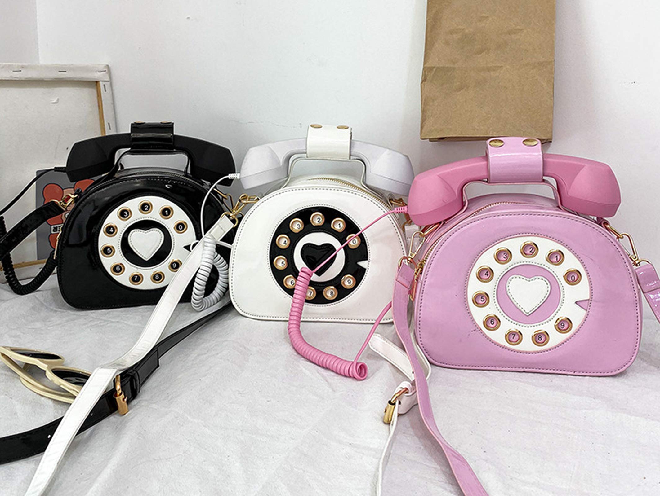 QZUnique Telephone Shoulder Bag Women Retro Cross Body Bag PU Leather Clutch Purse Chain Tote Bag