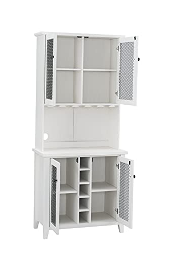 Home Source Jill Zarin White Bar Cabinet with Mesh Doors and Stem Glass Placement
