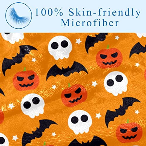 Halloween Skull Pumpkin Bat Pattern Prints Soft Warm Cozy Blanket Throw for Bed Couch Sofa Picnic Camping Beach, 150×100cm