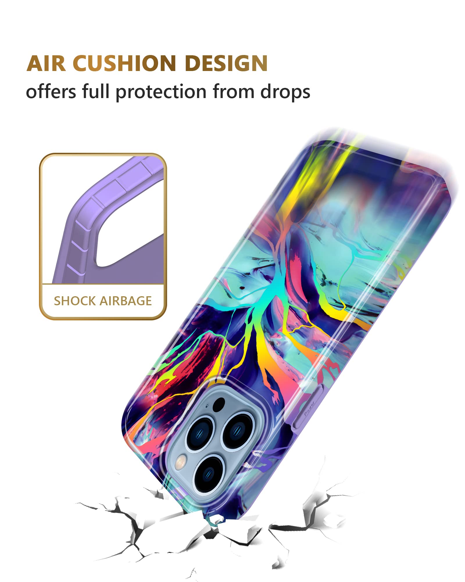 CAOUME Compatible with iPhone 13 Pro Max Case Purple Marble Design Sparkly Glitter Protective Stylish Slim Thin Cute Holographic Cases for Apple Phone 6.7" 2021 Release, Soft TPU Silicone Bumper