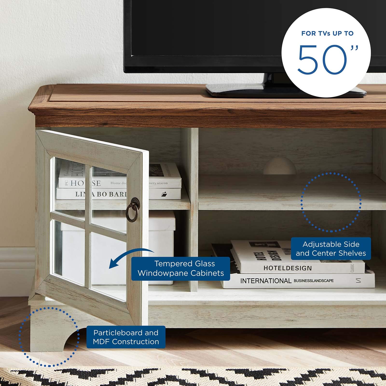 Modway Pacific Coastal Contemporary 47" TV Stand in Walnut White, 47 Inch