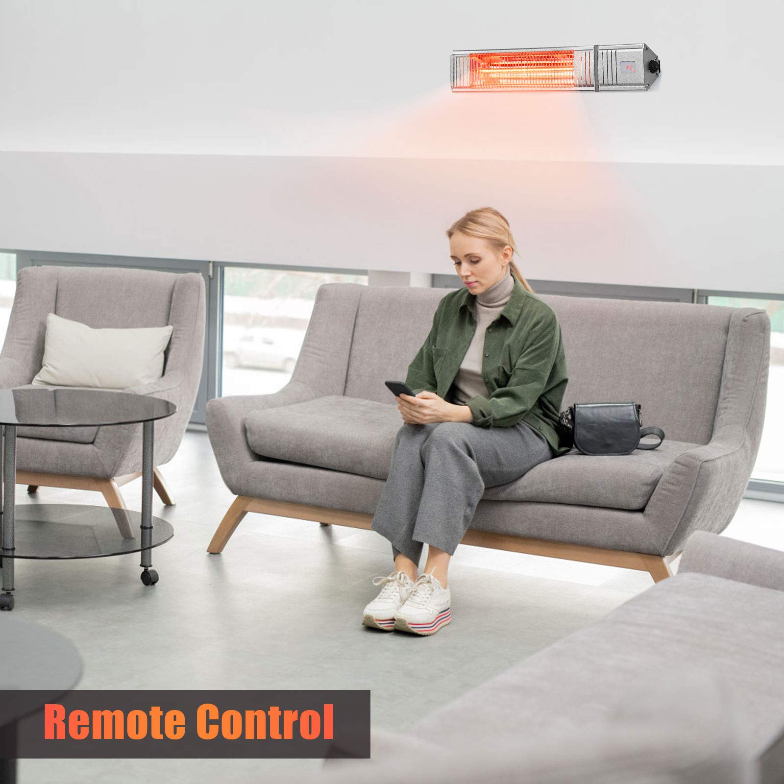 COSTWAY Electric Patio Heater 1500w, Wall-mounted Infrared Heater with Remote Control, 24H Timer, 9 Heat Setting, Quiet Outdoor Patio Heater for Garage, Home, Balcony