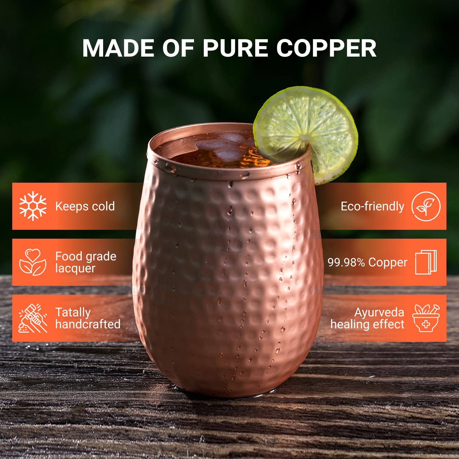 Copper wine glasses set of 4 β 17oz gleaming 100% solid hammered copper stemless wine cups β Valent for men and women β great copper tumblers for red or white wine and Moscow mules.