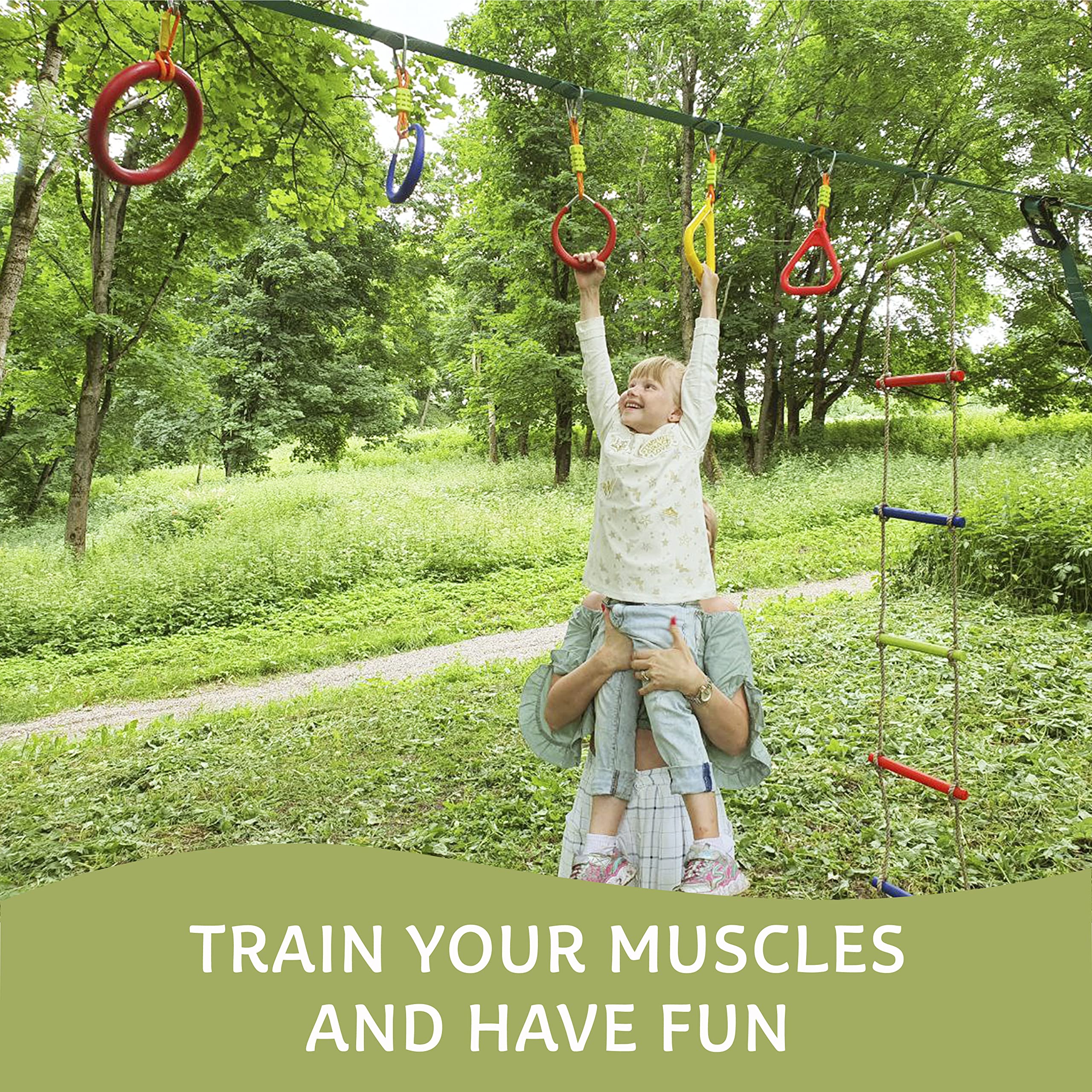 Cateam Slackline Accessories – Multicolor Gymnastic Rings Set of 2 with carabiners – Monkey bar Rings for Backyard Obstacle Course
