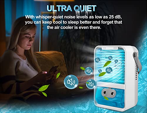 Portable Air Conditioner Fan, Personal Space Air Cooling Fan for Home Office Room, Personal Evaporative Cooler & Humidifier, with Handle/LED Light/Humidifier, for Small Room/Dorm/Bedroom/Camping