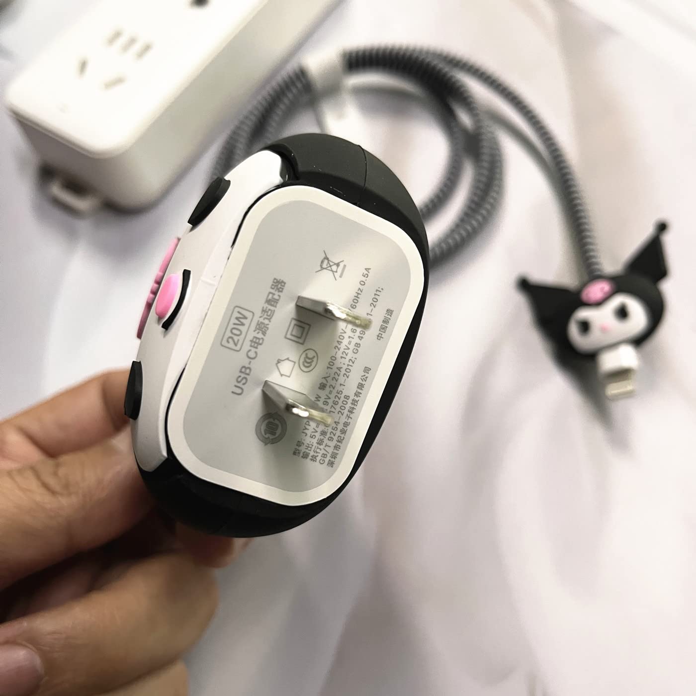 Cute Cartoon Fast Charger Protector for Apple 18W 20W iPhone 14 13 12 11 Pro Max Fast Charging Cable Charger Adapter Protective Cover Cable Accessory Data Cable Protective Sleeve (Black Rabbit)