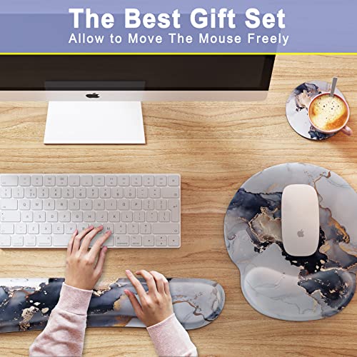 Keyboard Wrist Rest and Mouse Pad Wrist Support, Ergonomic Gel Memory Foam Keyboard Set with Non-Slip Rubber Base for Gaming and Office Easy Typing and Pain Relief, Gold Ink Marble