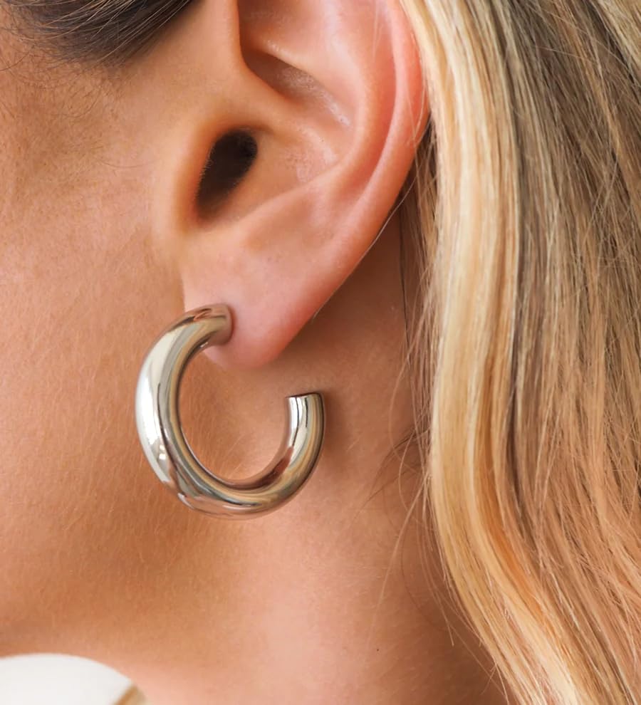 CONRAN KREMIX Thick Silver Chunky Hoop Earrings Lightweight Open Hoops For Women 20MM