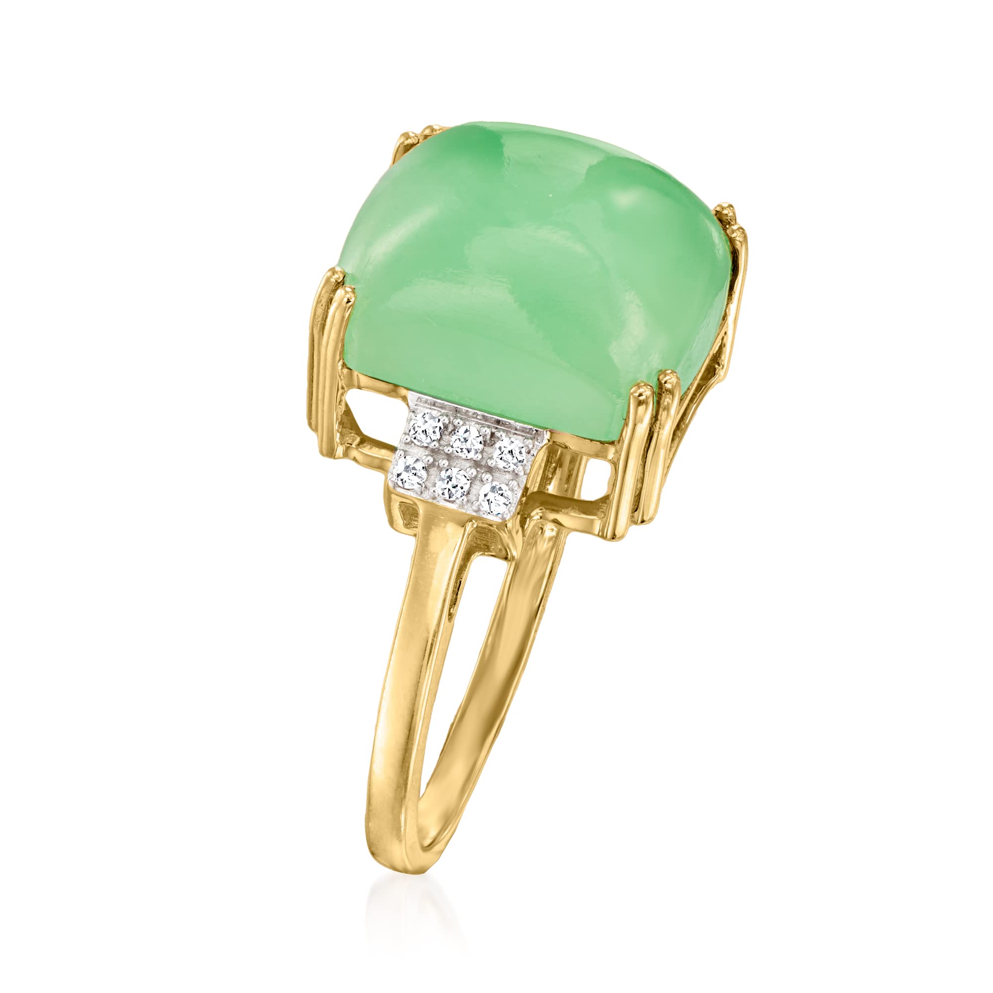 Canaria Jade Ring With Diamond Accents in 10kt Yellow Gold. Size 7