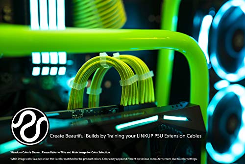 LINKUP - AVA 30cm PSU Cable Extension Sleeved Custom Mod GPU PC Braided w/Comb Kit | 1 x 24 P (20+4) | 2 x 8 P (4+4) CPU | 2 x 8 P (6+2) GPU Set | 300mm - GreenBlack
