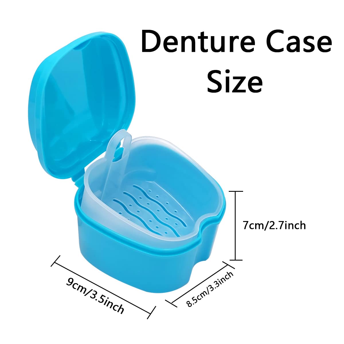 Denture Case, 2 Pcs Denture Cup with Basket, False Teeth Storage Box with Strainer, Mouth Guard Denture Bath Box for Oral Care