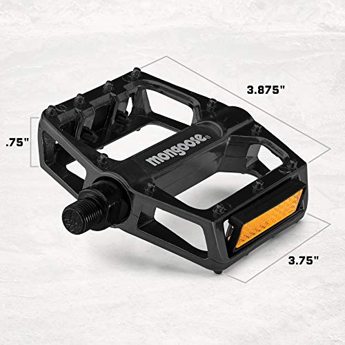 Mongoose Adult Mountain Bike Pedals, 1/2" and 9/16" Adapters, Durable Alloy Bicycle Platform Pedal, Refective Strips, MTB Bike Accessories, Black
