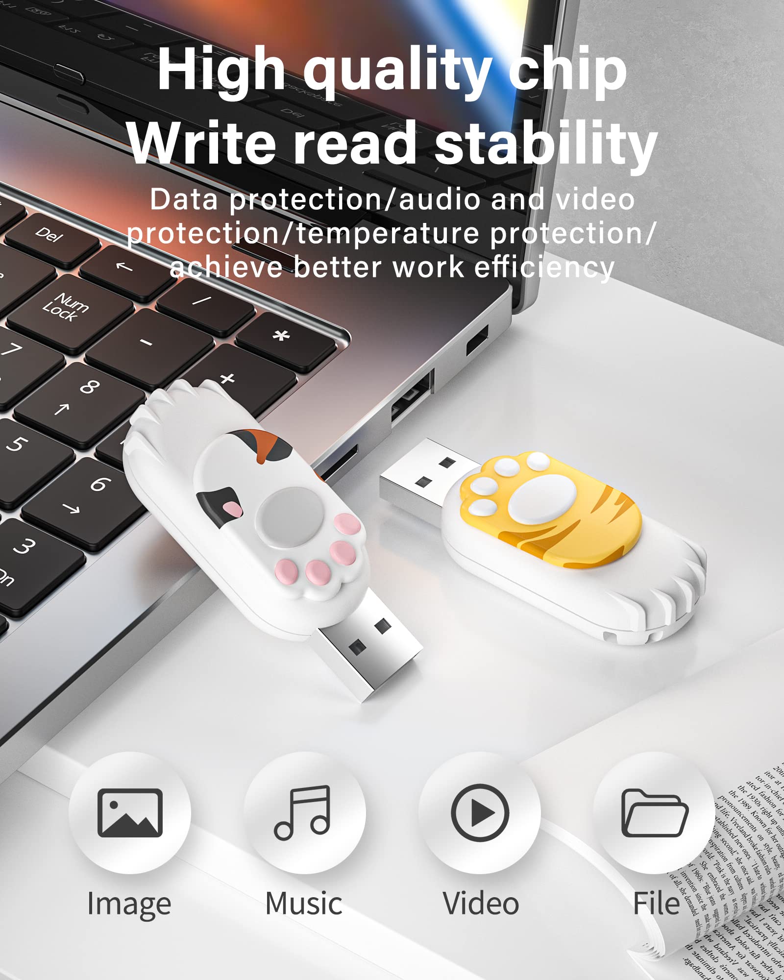 Cute USB Flash Drive Cat Paw Style 360°Rotation Thumb Drive Small Memory Stick Pendrive USB Storage Zip Drive Jump Drive