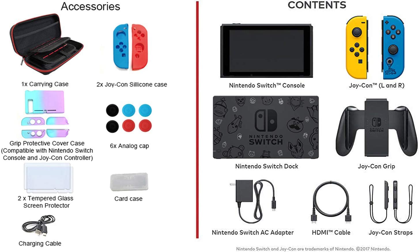 Nintendo Switch Fort nite Wildcat Edition with Yellow and Blue Joy-Con - 6.2" Touchscreen LCD Display, 32GB Internal Storage, 802.11AC WiFi, Bluetooth 4.1, Type-C - 7-in-1 Carrying Case