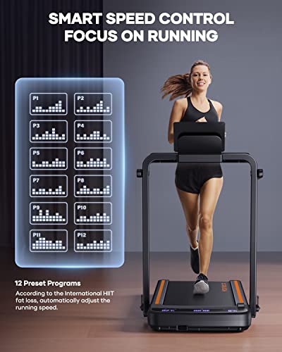 HomeTro Under Desk Treadmill Foldable 3.0HP for Home Office, 2 in 1 Folding Treadmills 265lbs with App & Remote Control Dual Led Touch Screen, 12 Preset Programs, Installation-Free