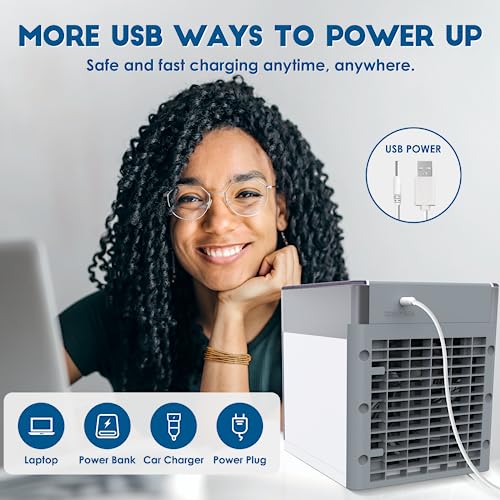 Portable Air Conditioner, 3-IN-1 Evaporative Air Cooler, 4-Speed Mini Air Conditioners with USB for Room/Office/Camping