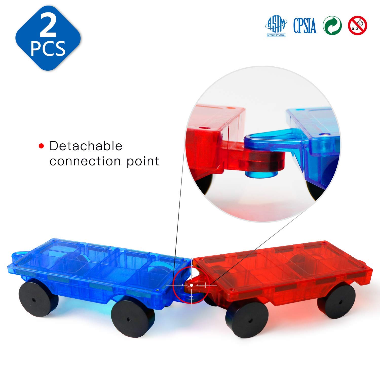 MAGBLOCK 2 Piece Car Set Suitable for Magnetic Blocks Tiles, Expand and Enrich Your Magnet Tiles STEM Educational Toys