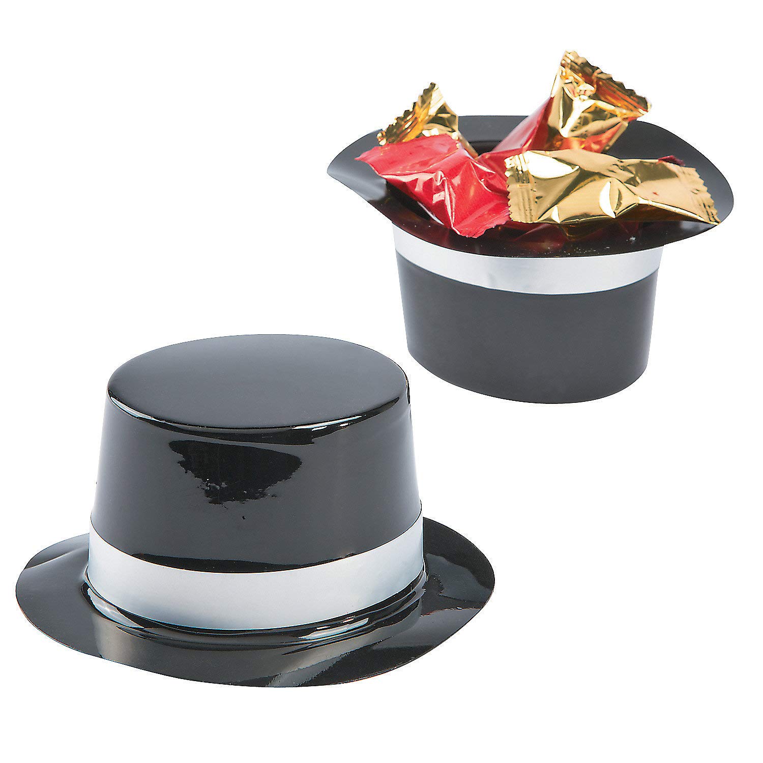 Fun Express Mini Top Hats, Set of 12 - 4.5 inch Black Plastic Hats - Costume Headwear for Event Planners, Party Organizers, Crafters, Brides and Grooms, People Hosting Themed Events