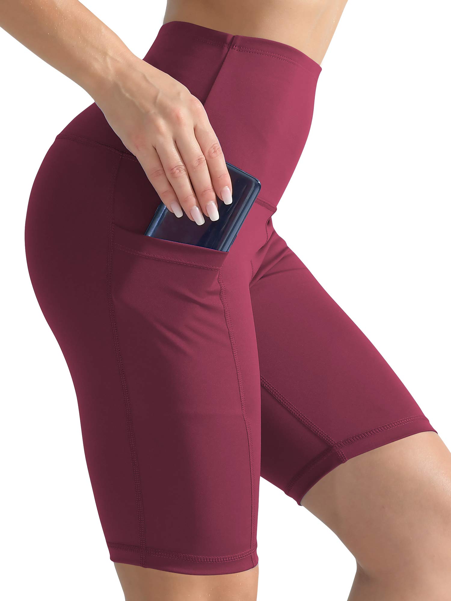 CADMUS 3 Pack Women 9" Biker Compression Short Leggings for Yoga Workout with Big Pockets,3 Pack,1026,Black,Navy Blue,Wine Red,X-Large