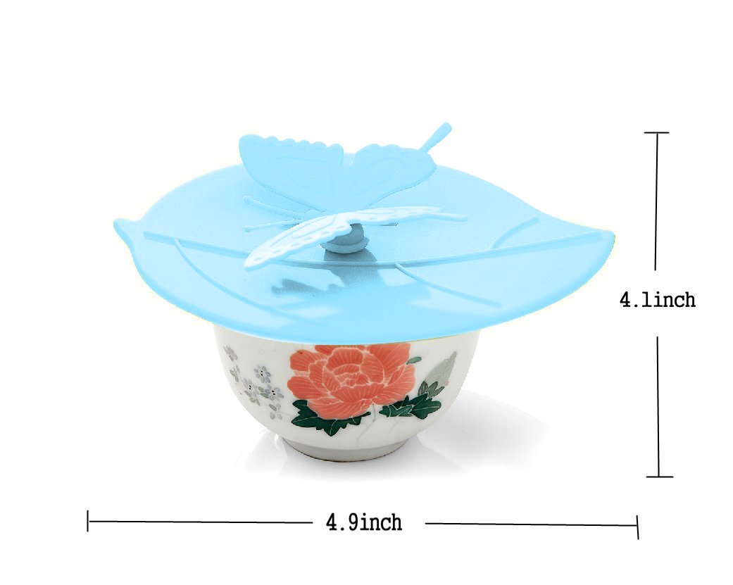 Food Grade Silicone Cup Lids, IPHOX Creative Butterfly Mug Cover [Set of 6] Anti-dust, Airtight Seal, Silicone Drink Cup Lids, Hot Cup Lids (Butterfly)