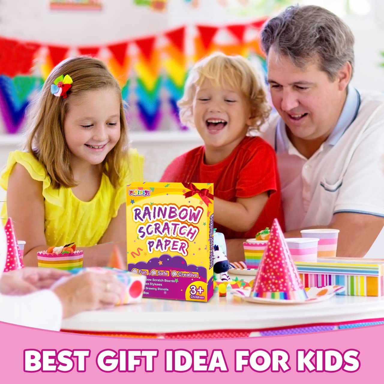 pigipigi Scratch Paper Art for Kids - 60 Pcs Rainbow Magic Scratch Off Art Crafts Set Supply Drawing Note Kit for Girls Boys Toddler Party Favor Activity Game Birthday Christmas Easter Toy Gift