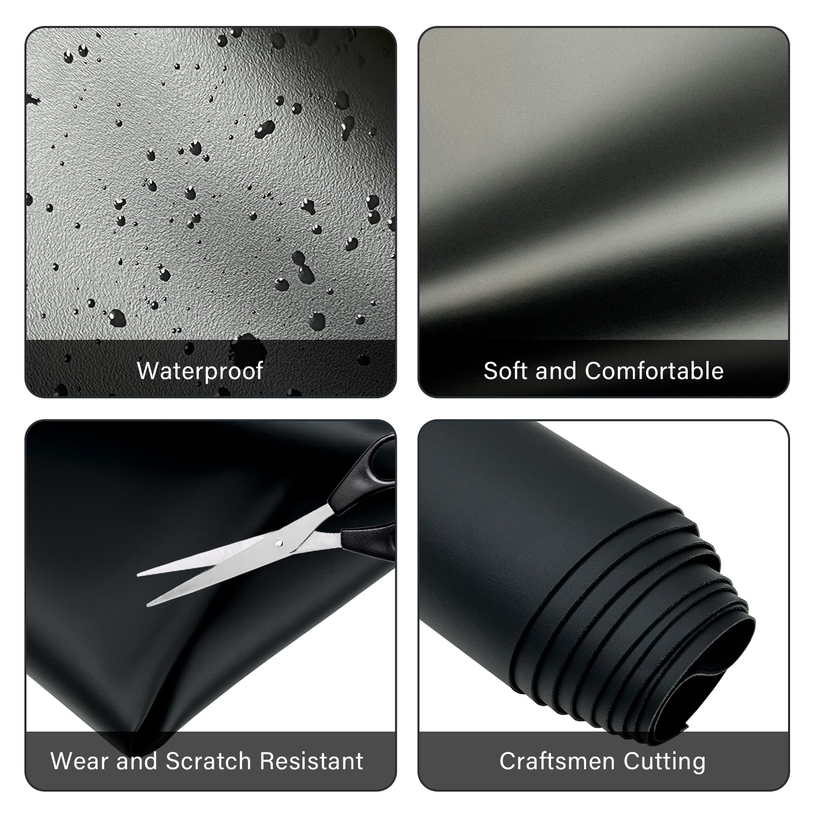 Faux Leather Fabric, 54"x36" Thick Durable Synthetic Upholstery Leather Vinyl, Soft Smooth Waterproof, Durable,Replacement Renovate for Wallets, DIY Projects, Furniture, Car Seats 1 Yard-Black