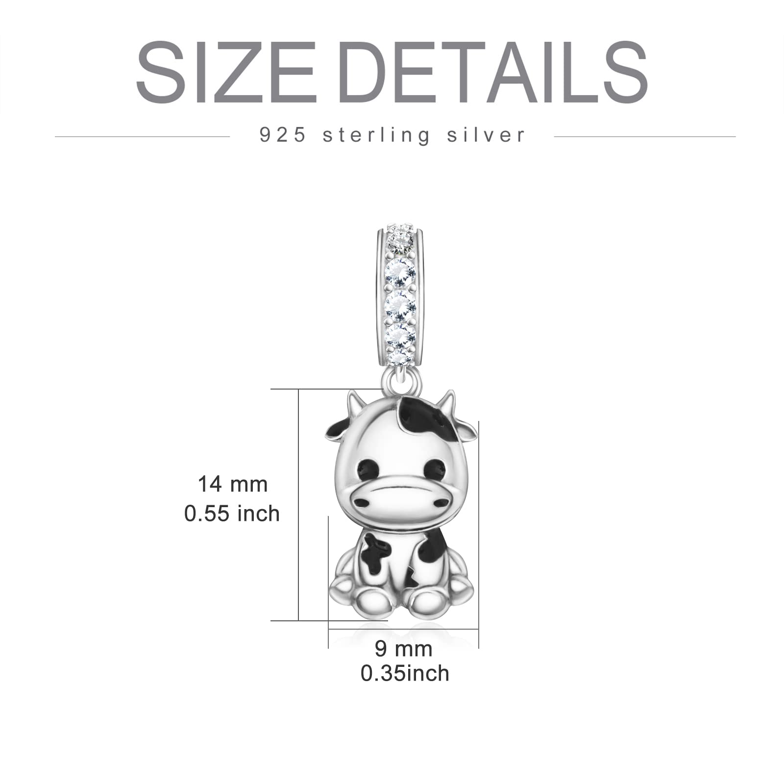 PROESS Sterling Silver Cow Charm Highland Cow Charm Cow Bead Cow Jewelry Gifts for Women