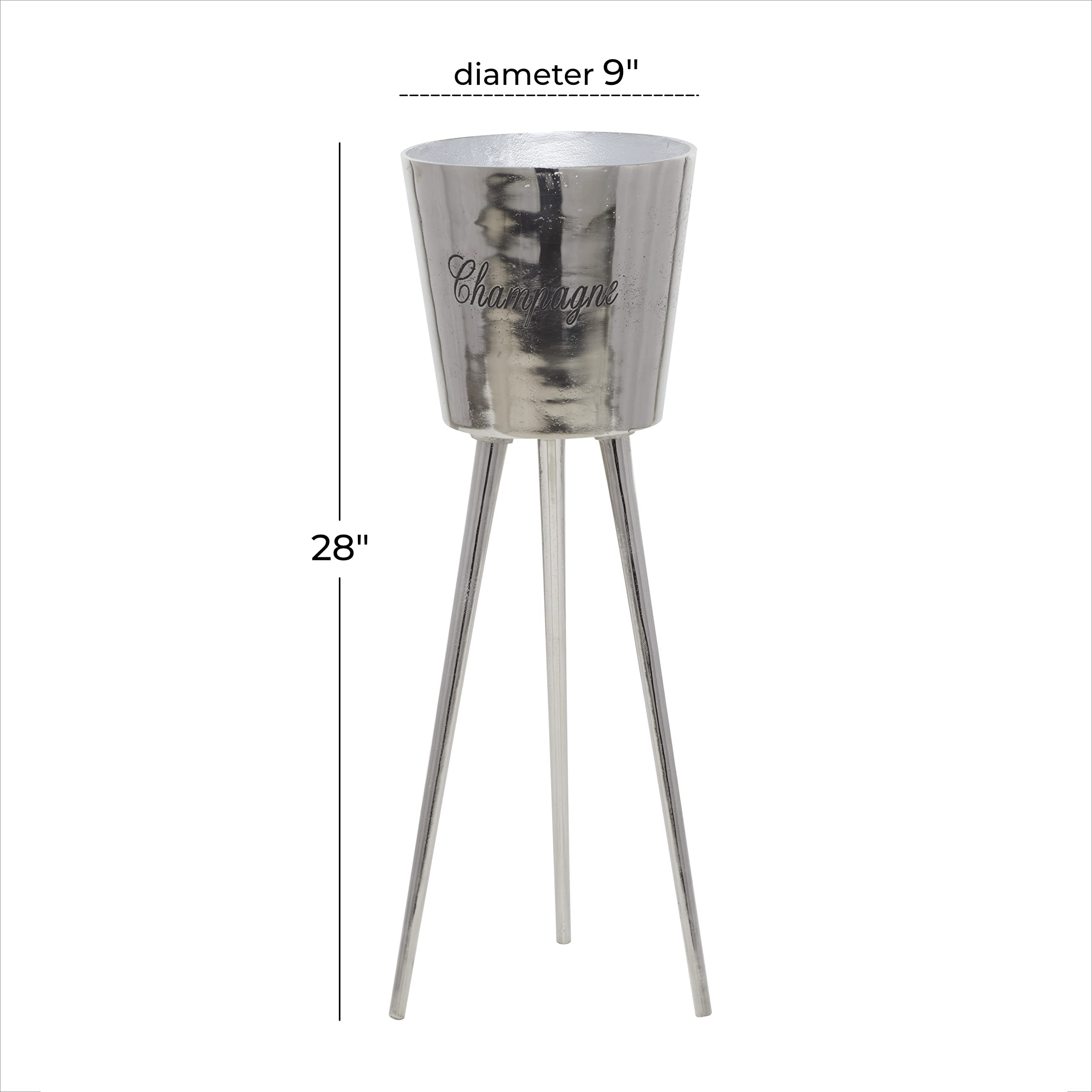 Deco 79 Aluminum Tall Floor Champagne 3 Bottle Ice Bucket, 9" x 9" x 28", Gray