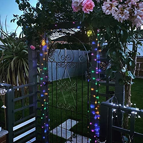 QITONG 2 Pack Upgraded PVC Solar Fairy Lights, Each 33ft 100 LED Multicolor Solar String Lights Outdoor Waterproof, 8 Modes Solar Christmas Twinkle Lights
