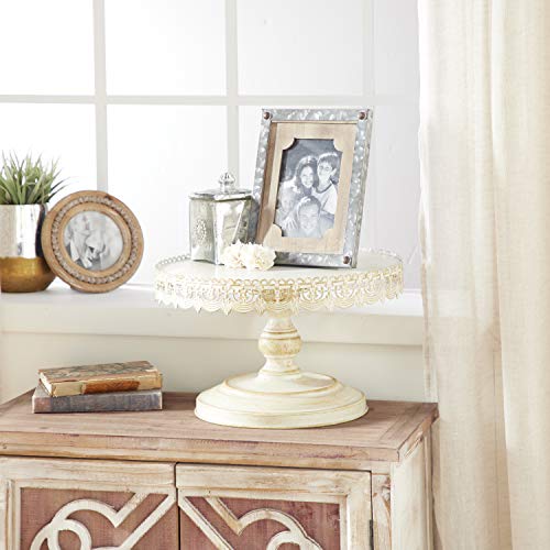 Deco 79 Farmhouse Metal Round Cake Stand, 16" x 16" x 9", White