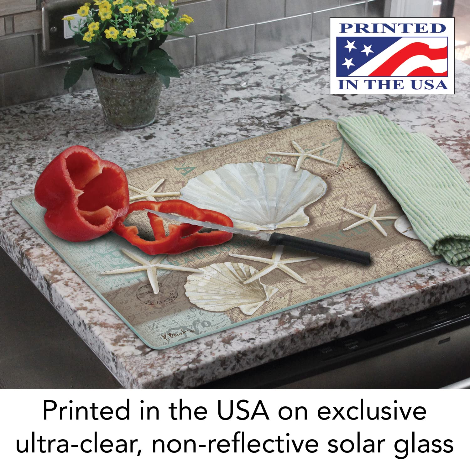 CounterArt Linen Shells 3mm Heat Tolerant Tempered Glass Cutting Board 15β x 12β Manufactured in the USA Dishwasher Safe