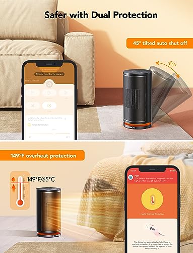 GoveeLife Smart Space Heater, Electric Space Heater with Thermostat, Wi-Fi & Bluetooth App Control, Works with Alexa & Google Assistant, 1500W Ceramic Heater for Bedroom, Indoors, Office, Living Room
