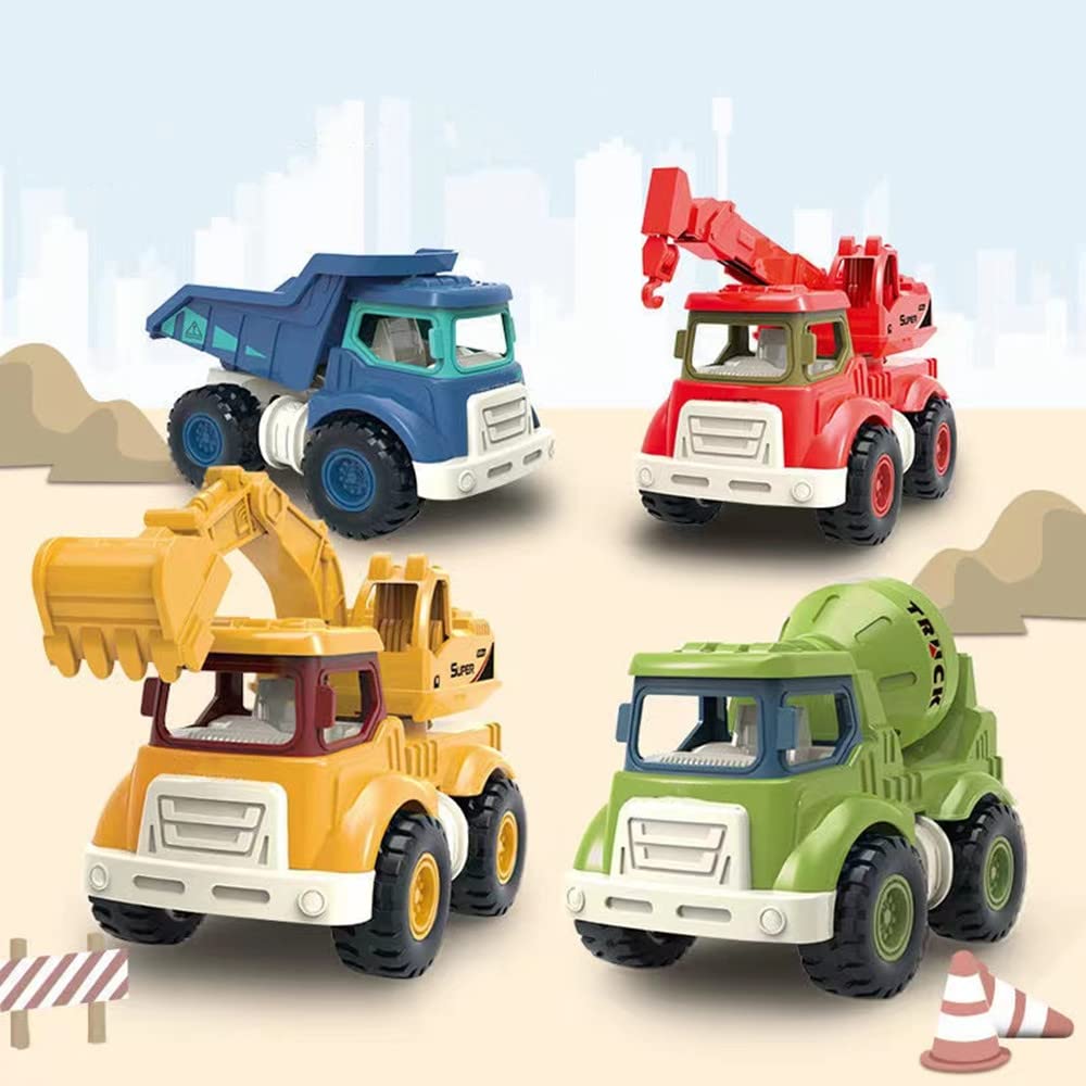 Construction Vehicle Toys Plastic Construction Excavator Tractor Dump Truck Play Cars Toy Trucks for Boys(4 Packs)