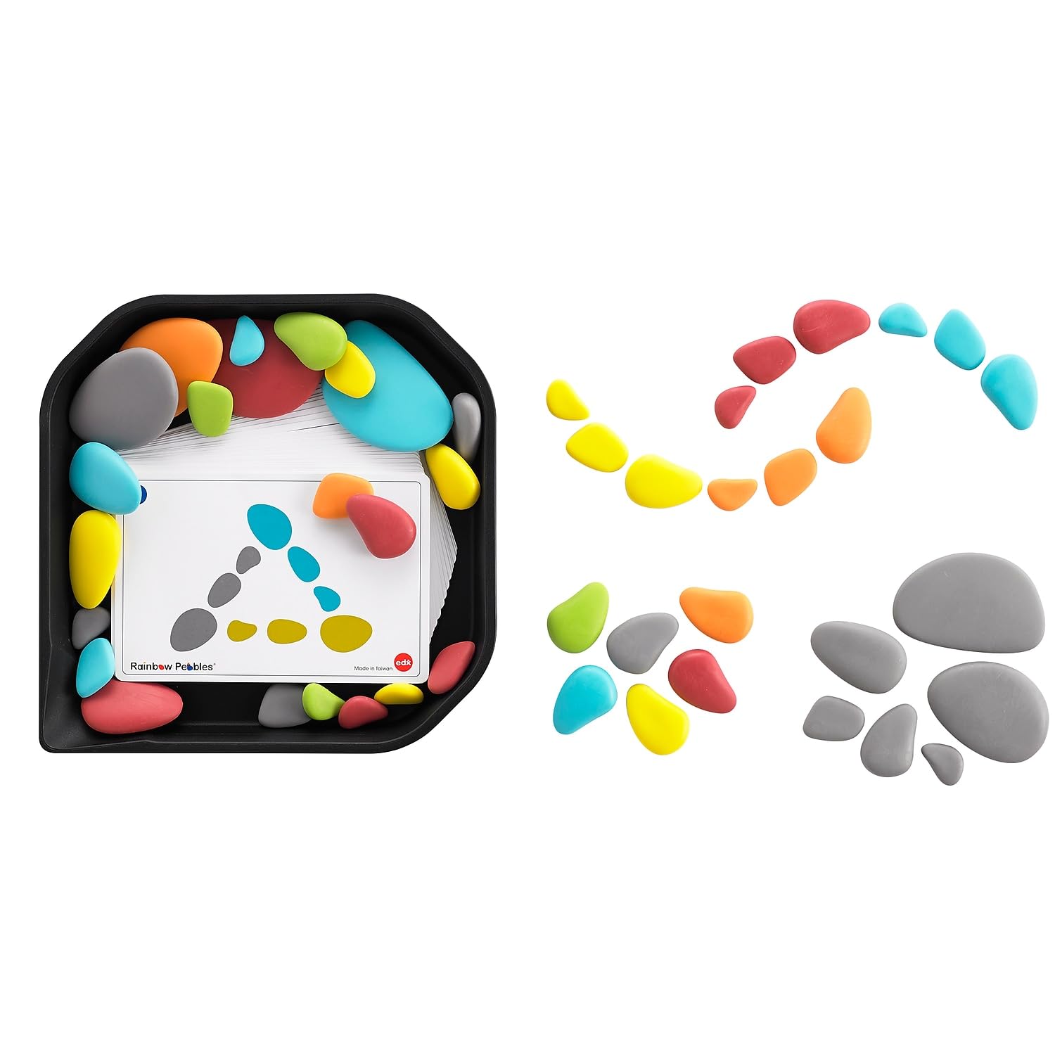 Rainbow Pebbles FunPlay Activity Set - 36 Sorting and Stacking Toys + 50 Activities + Messy Tray p- - Homeschool Kit for Kids