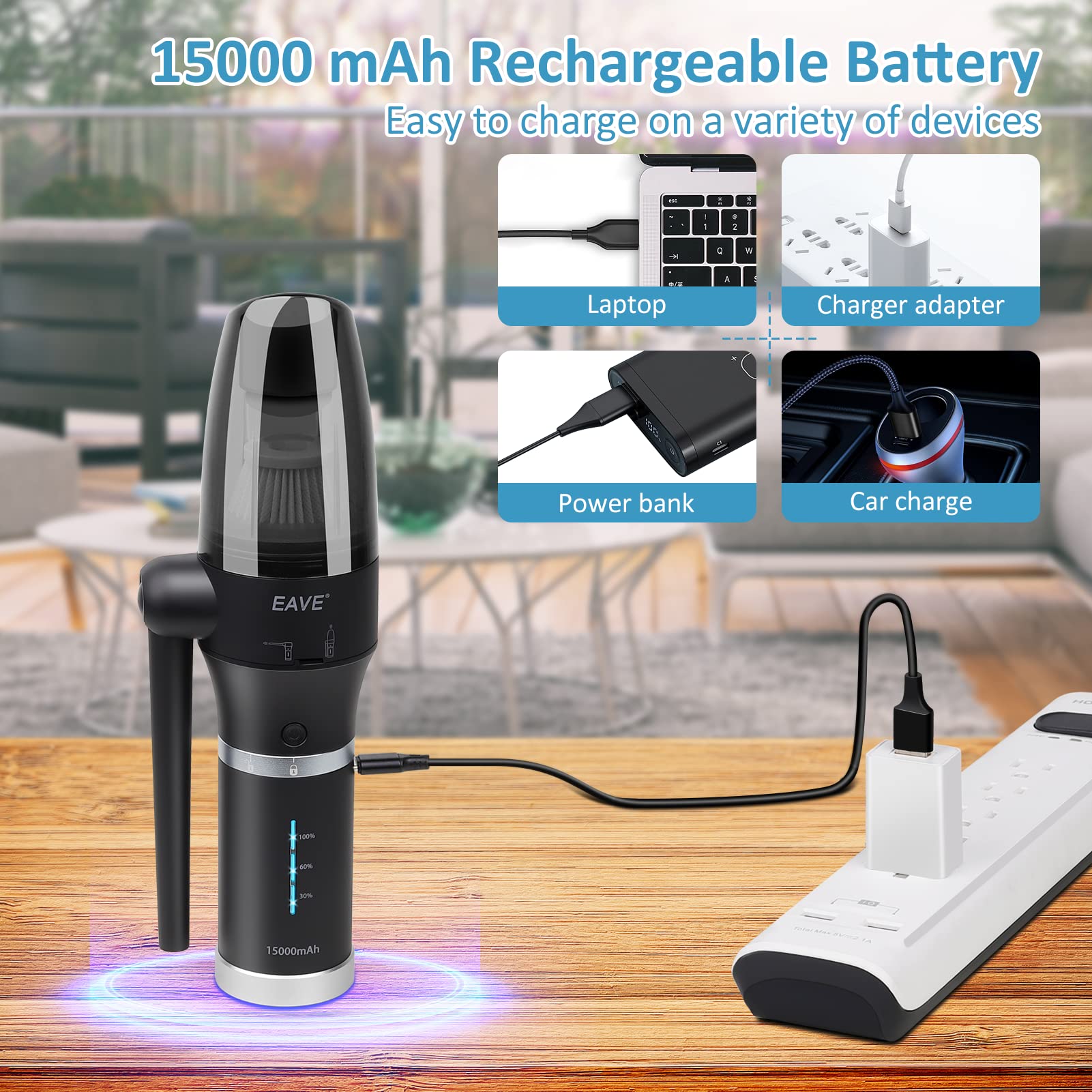 Cordless Air Duster & Mini Vacuum Cleaner 2 in 1, 77000 RPM Compressed Air Duster, 11000 Pa Suction, 2 Speeds, Replaces for Air Cans, 15000 mAh Rechargeable Air Blower for Keyboard, Computer, Car