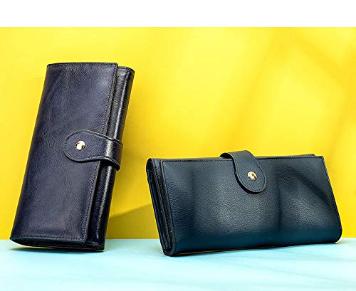 SHUIBIAN Women's RFID Blocking Genuine Leather Clutch Wallet Multi Card Holder Organizer Ladies Purse with Zipper Pocket (blue2)
