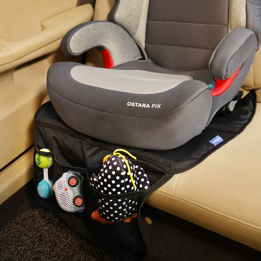 INFANZIA Kids Car Seat Protector, Child Baby Carseat Seat Protectors with Durable 600D Fabric for Leather Seats, Reinforced Non-Slip Dots & 3 Mesh Pockets for Handy Storage, 2 Pack
